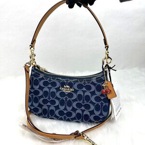 Coach | Bags | Coach Teri Shoulder Bag Signature Denim Vachetta Leather ...